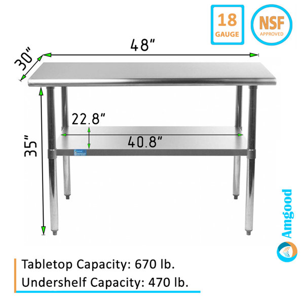 Amgood Stainless Steel Work Table with Undershelf. Metal Prep Table ...